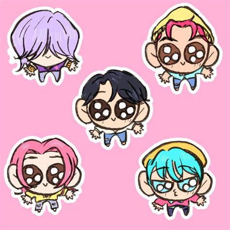 Saja Boys Vinyl Sticker Set Chibi Ink Illustrations Cute Music Kpop