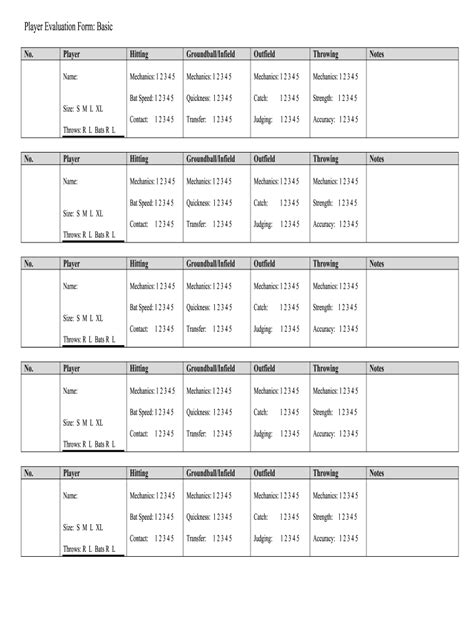 Printable Youth Baseball Tryout Evaluation Forms Printable Calendars