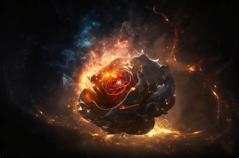 Premium Photo A Flame Rose In The Void Flame Smoke In Starry Sky