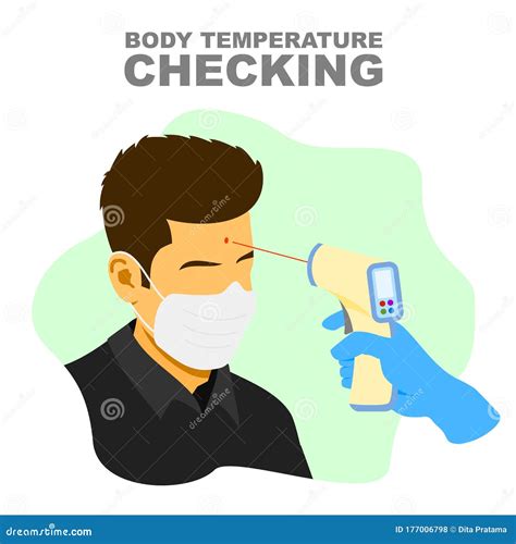 Body Temperature Checking Using Thermometer Gun Pyrometer And Glove Illustration Stock