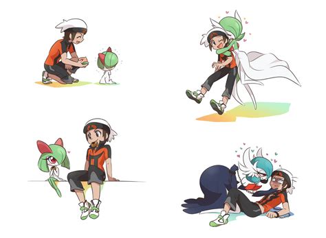 Bano Akira Blush Bondage Brown Eyes Brown Hair Chain Food Gardevoir Hat Heart Hug Kirlia Male