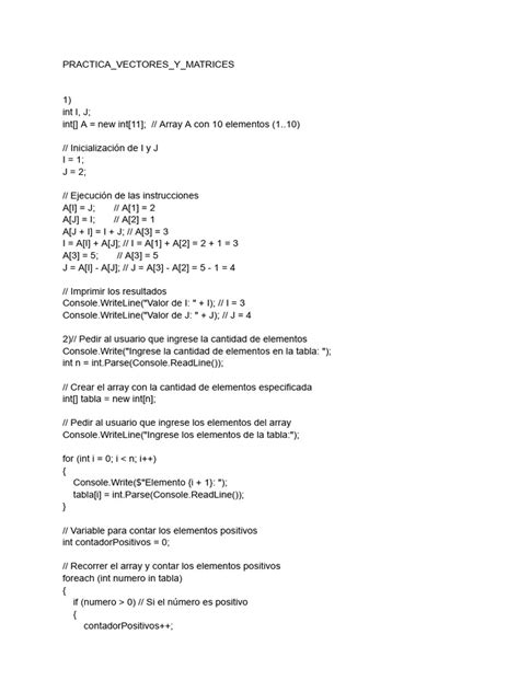 Practica Vectores Y Matrices Pdf Programación De Computadoras Algoritmos Y Estructuras De