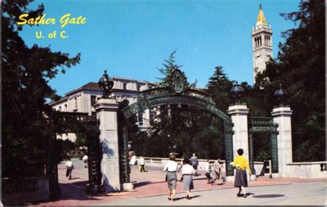 Postcard Ca U Cal Berkeley Sather Gate With Wheeler Hall And Campanile Tower United States
