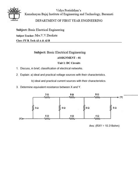 Basic Electrical Engineering Assignment Pdf