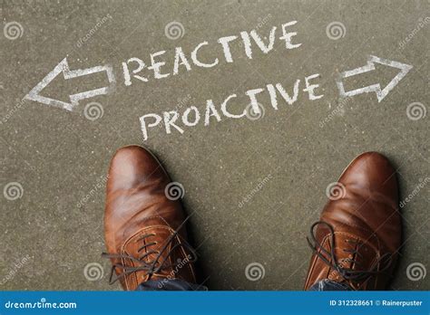 Reactive And Proactive Written On The Floor With Arrows Pointing In