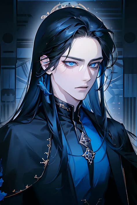 Anime Style Image Of A Man With Long Black Hair And Blue Eyes Seaart Ai