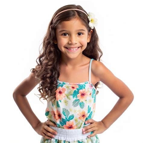 Smiling Latin Girl Full Body Pose In Summer Outfit Full Body Portrait