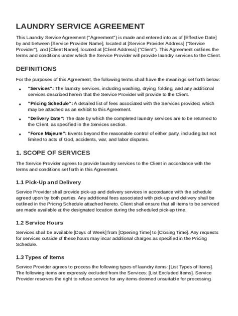Laundry Service Agreement Template Fill Out And Sign Online Dochub