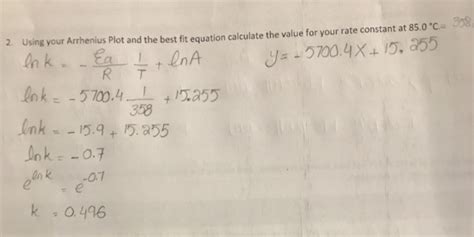 Solved 2 Using Your Arrhenius Plot And The Best Fit