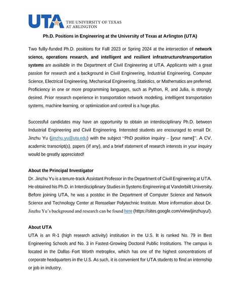Phd Positions In Civil Engineering For Fall 2023 Or Spring 2024 At Ut