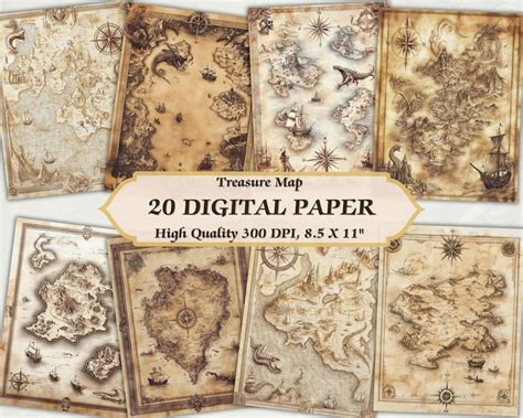 Vintage Treasure Map Old Texture Digital Paper L Printable Distressed