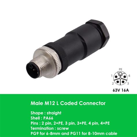 L Code M12 Connector Male Field Wireable Shine Industry