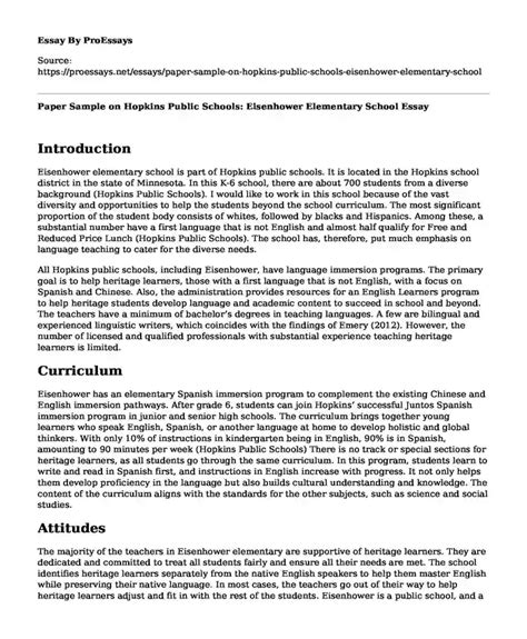 📌 Paper Sample On Hopkins Public Schools Eisenhower Elementary School