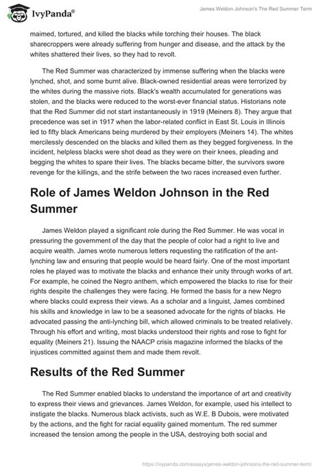 James Weldon Johnsons The Red Summer Term 1466 Words Research