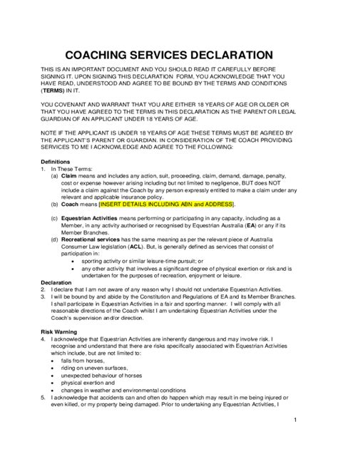Fillable Online Coaching Services Declaration Fax Email Print Pdffiller