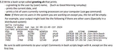 Solved 5 0 ﻿write A Bash Script Called Greeting Sh That