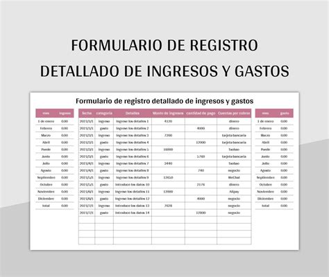 Plantilla De Excel Formulario De Registro Detallado De Ingresos Y