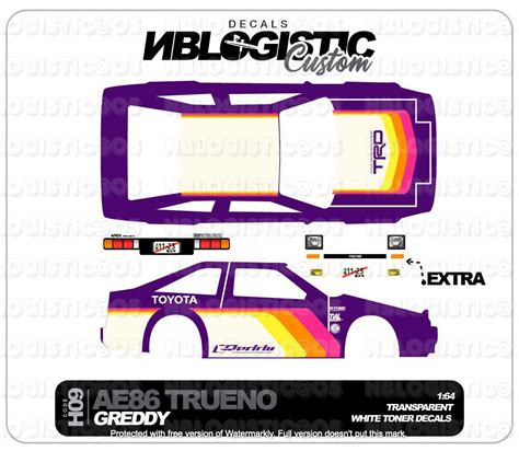 Hot Wheels Toyota Ae86 Trueno Custom Universal Waterslide Decal 164