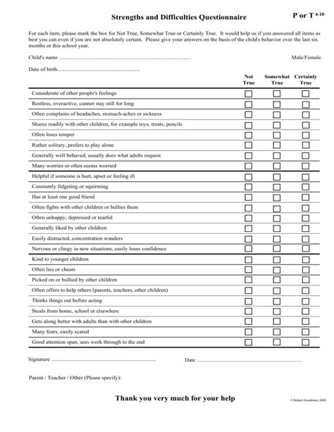 Strengths And Difficulties Questionnaire Sdq