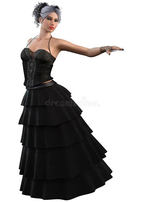 3d Gothic Girl In Black Ruffle Dress Stock Illustration Illustration