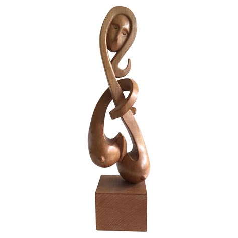 Modernist Hand Carved Figural Animal Sculpture Mahogany Wood 1960s