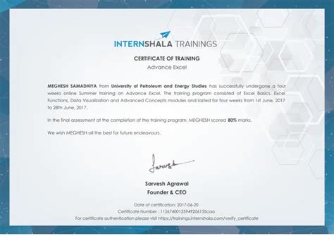 Advance Excel Certificate Pdf