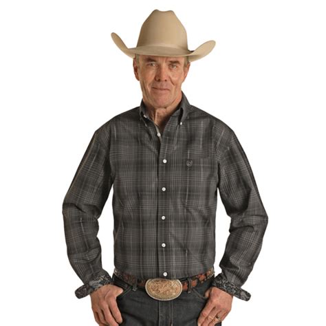 Panhandle Mens Rough Stock Black Long Sleeve Western Snap Shirt Rmb2s
