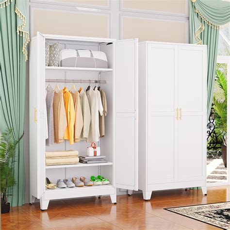 Gaious Metal Wardrobe Cabinet With Hanging Rod 71 Metal