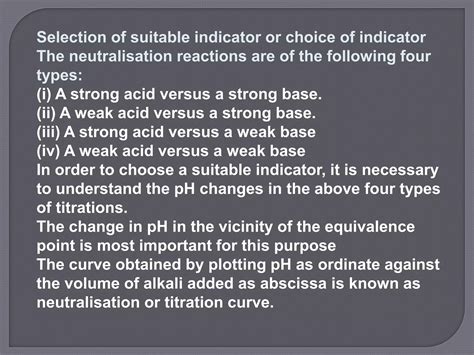 Theory Of Indicators Choice Of Indicator Acid Base Indicator Pptx