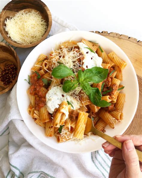 Rigatoni Bolognese With Herby Whipped Ricotta More Momma