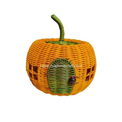Wicker Pumpkin Basket House For Halloween Made From Rattan