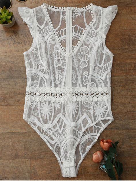 [26 Off] 2021 Sheer Lace Lingeries Teddy Bodysuit In White Zaful