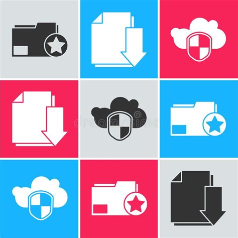 Set Document Folder With Star Document With Download And Cloud And