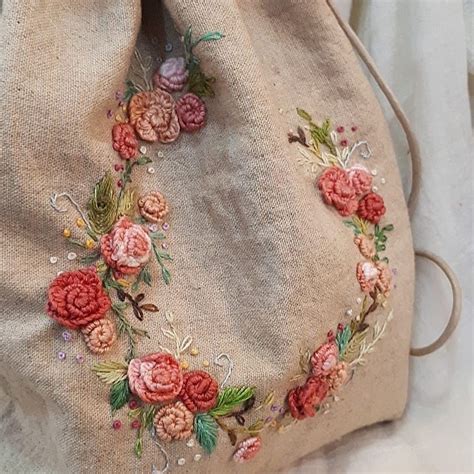 프랑스자수 일산프랑스자수 프랑스자수mimi 자수소품 일산프랑스자수공방 스트링파우치염색 Embroiderystitcneedlework Pouch 빈티지