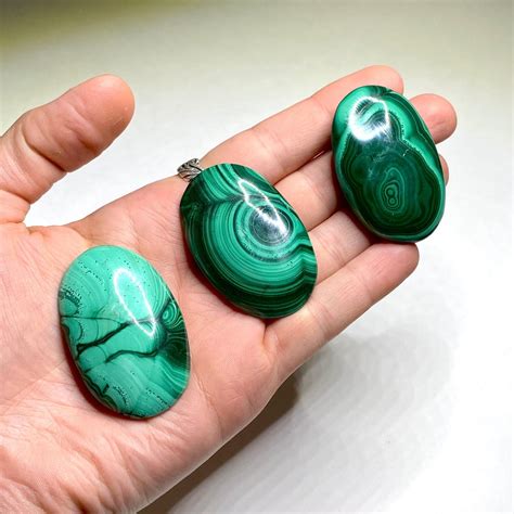 Malachite Crystal Palm Stones Polished Stone From Congo Etsy
