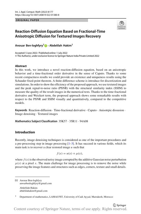 Reaction Diffusion Equation Based On Fractional Time Anisotropic Diffusion For Textured Images