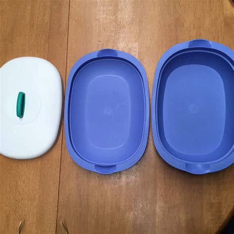 Vintage Tupperware Microwave 3 Piece Blue Oval Serving Dish With