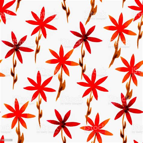 Cute Watercolor Floral Seamless Pattern Red Boho Stock Illustration