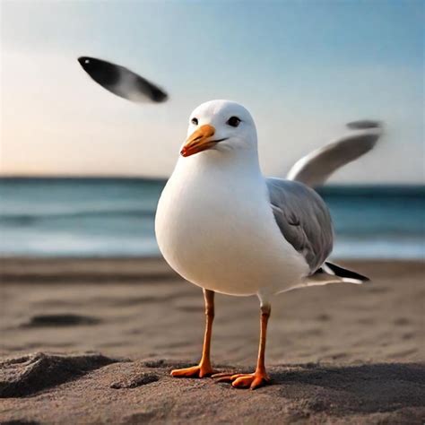 A Seagull On The Beach With The Ocean In The Background Premium Ai