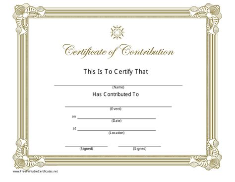 Certificate Of Contribution Template Gold Download Printable Pdf