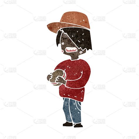 吃垃圾食品的复古卡通男孩