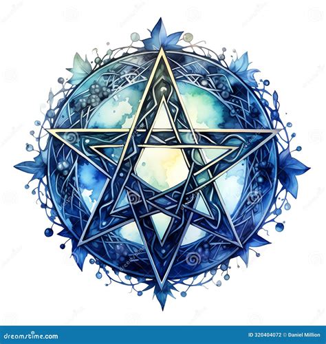 Beautiful Pentacle With Cosmic Elements Fantasy Watercolor Fairytale Clipart Illustration
