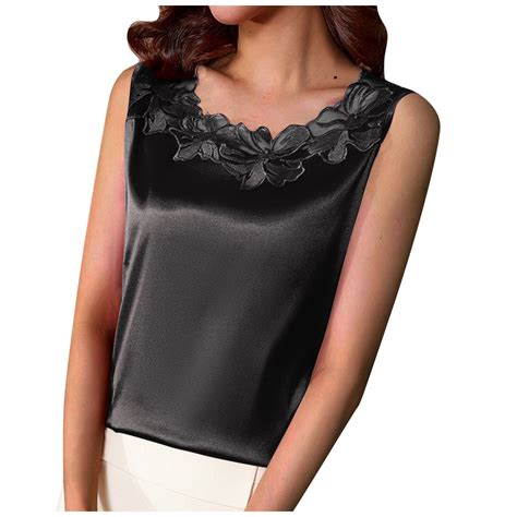 Amzcrzy Womens Satin Camisole Tank Tops Lace Silk Satin Pajama Tank