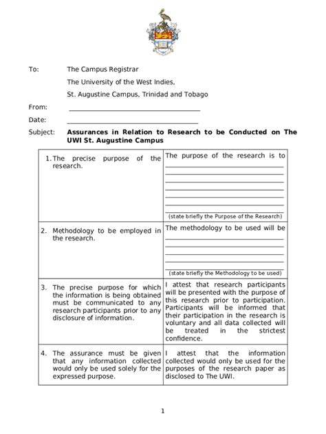 Assurance Uwi St Augustine Sta Uwi Doc Template Pdffiller