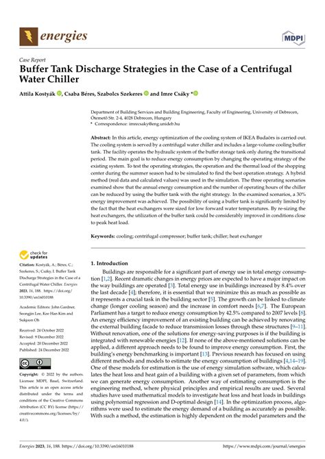 Pdf Buffer Tank Discharge Strategies In The Case Of A Centrifugal Water Chiller
