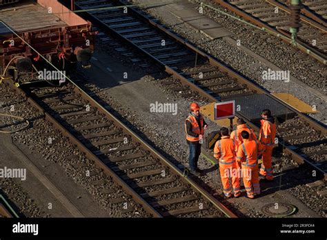 Railway Workers In The Train Formation Facility Marshalling Yard Freight Trains Hagen