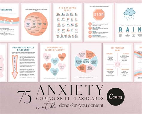Anxiety Coping Skill Flashcard Canva Templates Anxiety Coping Skill Cards Anxiety Coping