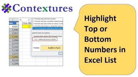 Highlight Top Or Bottom Numbers In Excel List Youtube