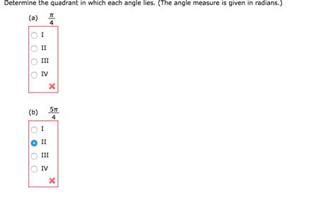 solved determine the quadrant in which each angle lies the