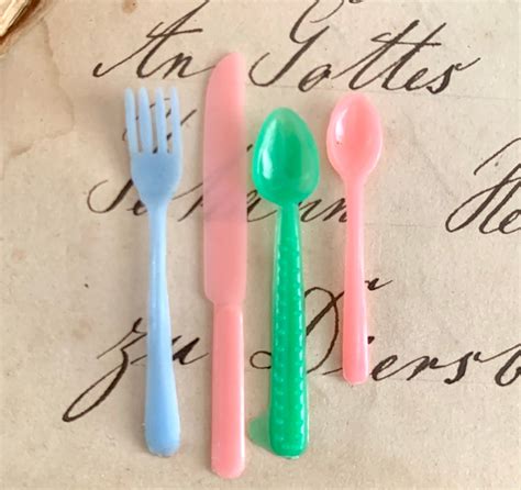 Vintage Dollhouse Scale Flatware Spoons Knife And Fork Set Etsy